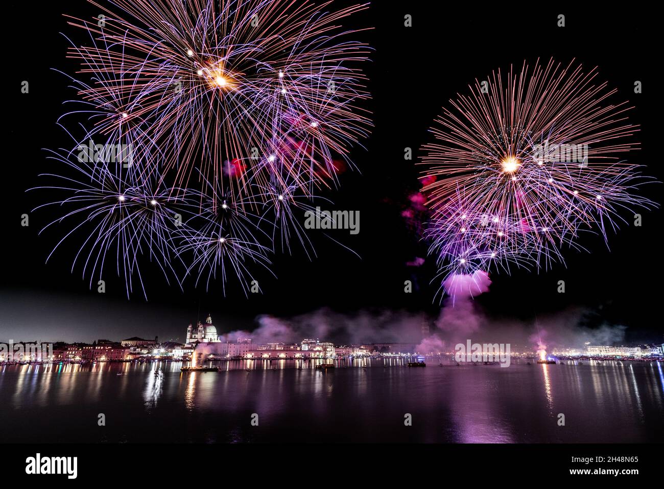 Beautiful view of colorful fireworks during the Redentore Festival in ...