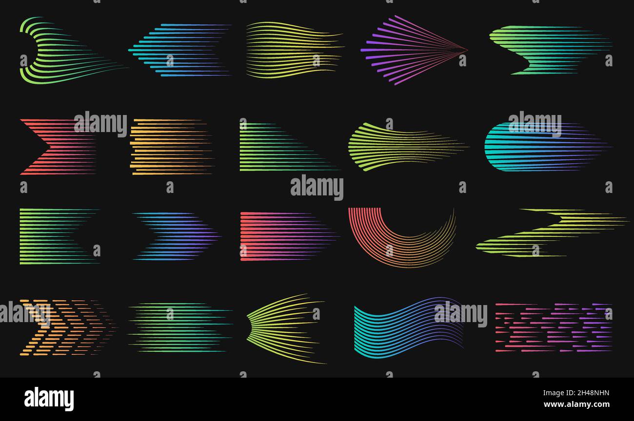 Neon gradient speed lines. Digital line, halftone arrows swirls ...