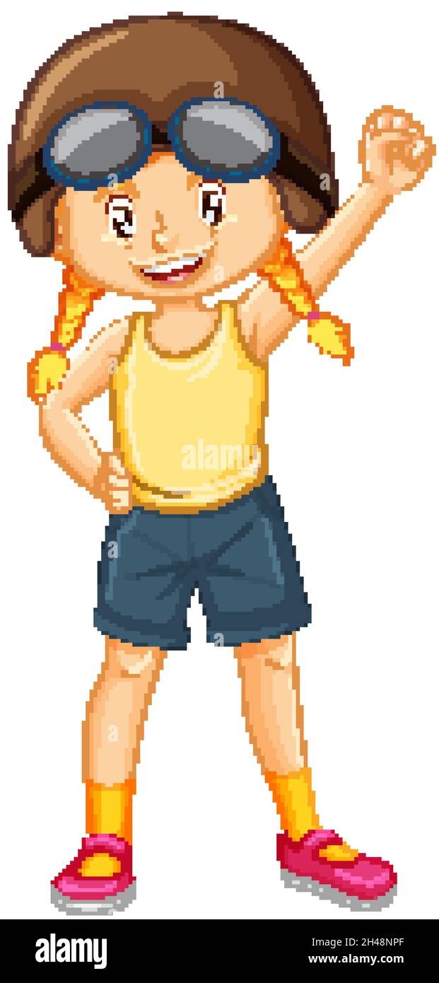 Happy girl wearing aviator hat cartoon character illustration Stock ...