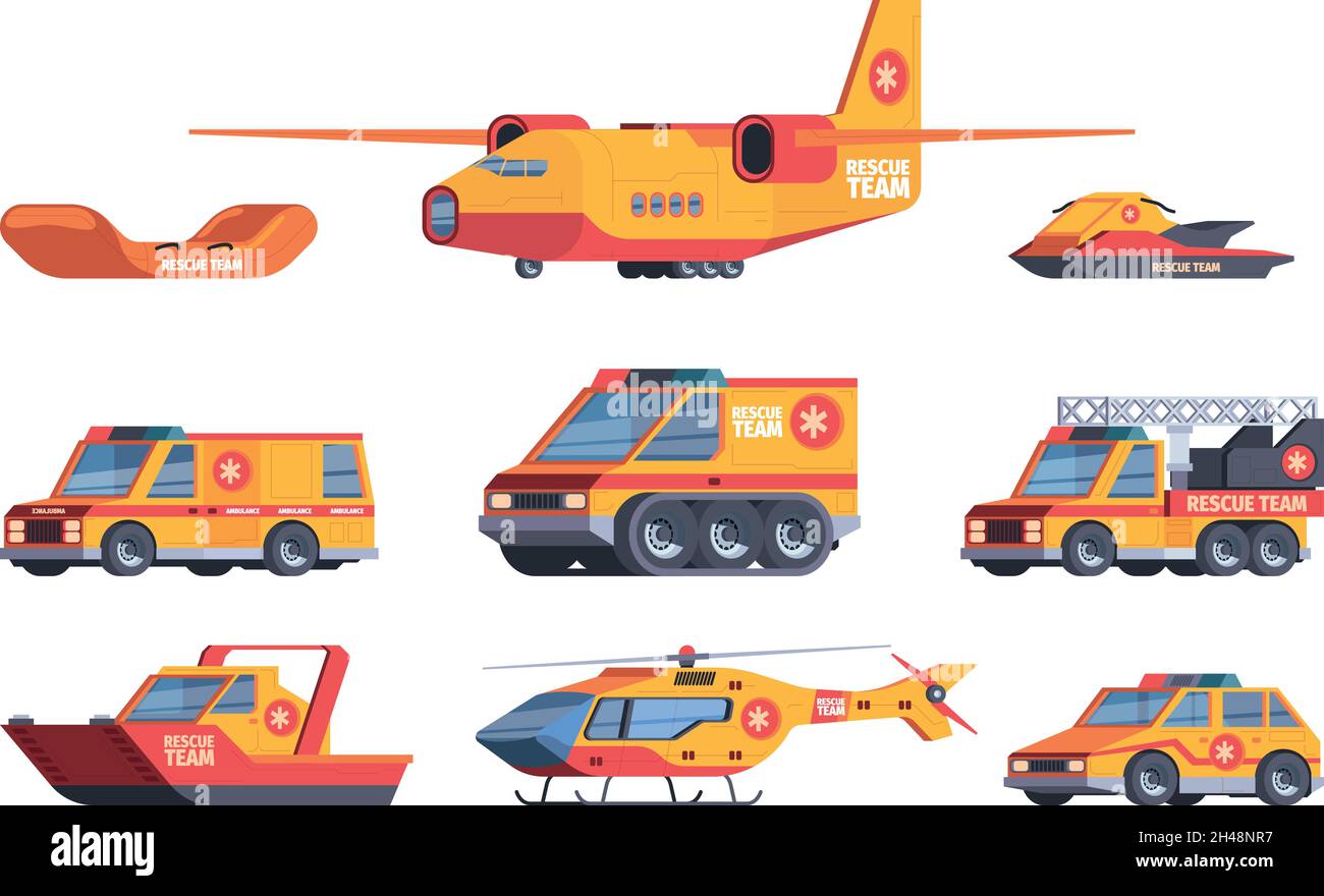 Rescue cars. Accident transport lifeguard service fast ambulance ...