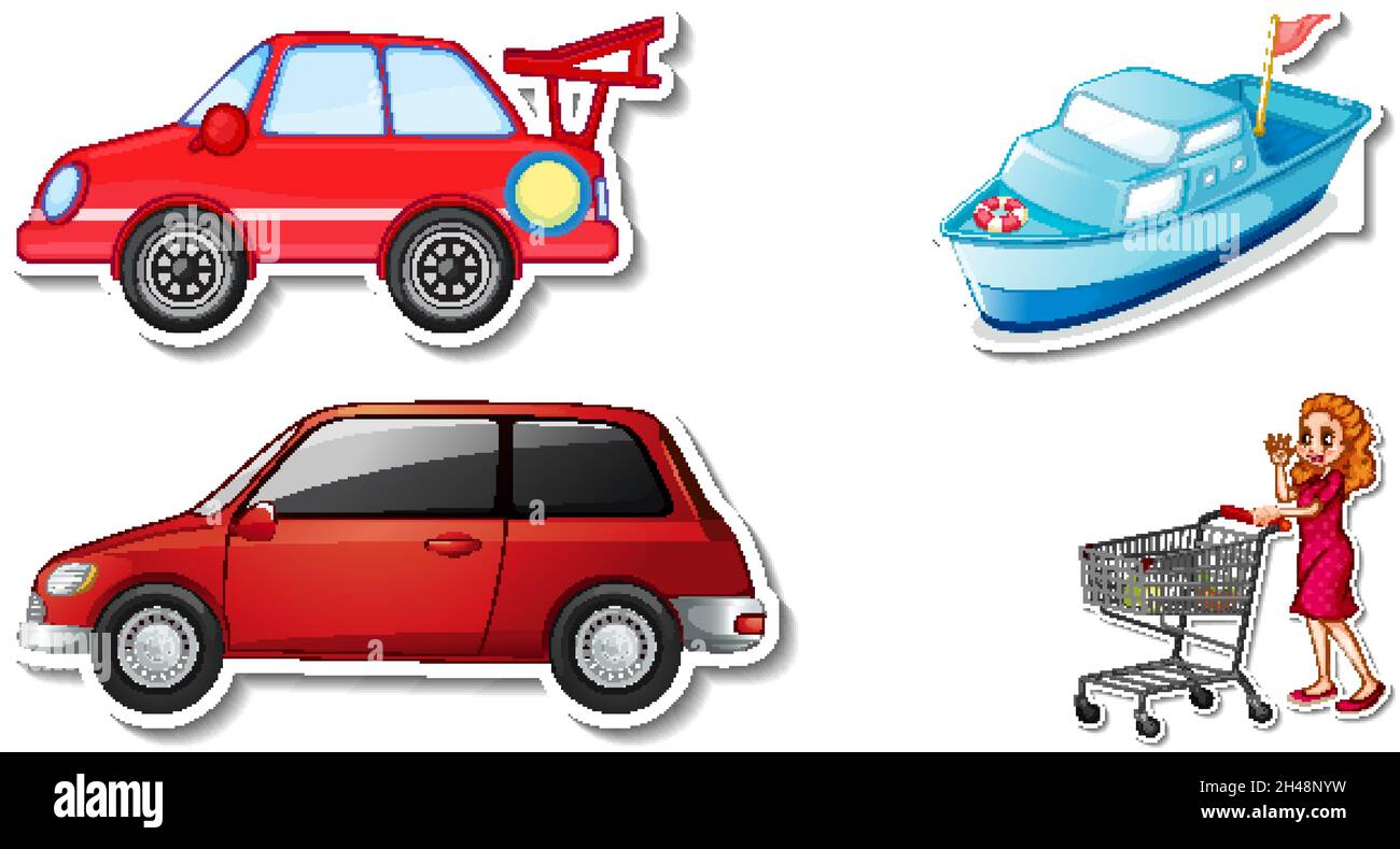Random stickers with transportable vehicle objects illustration Stock ...