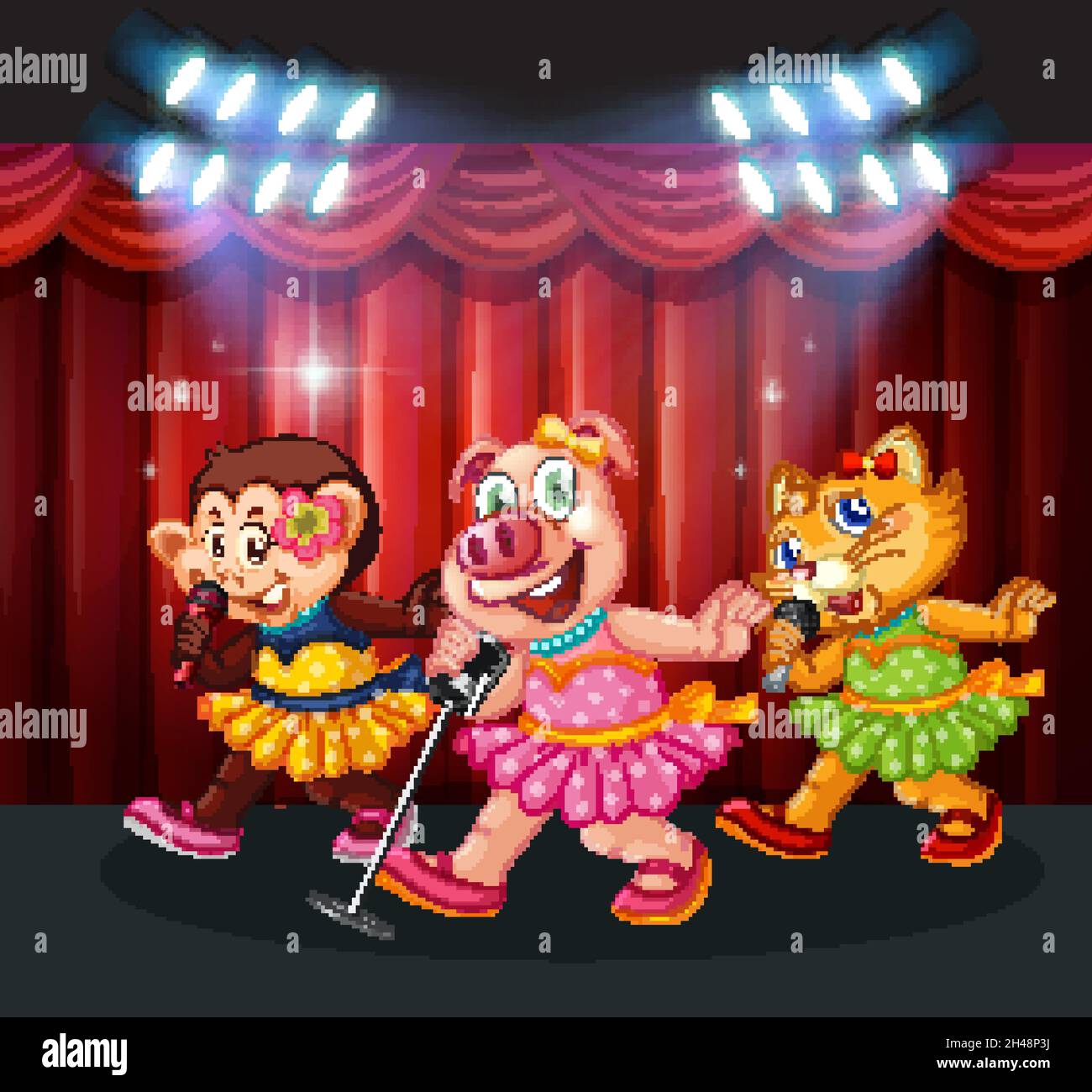 Little cute animals singing on stage illustration Stock Vector Image ...
