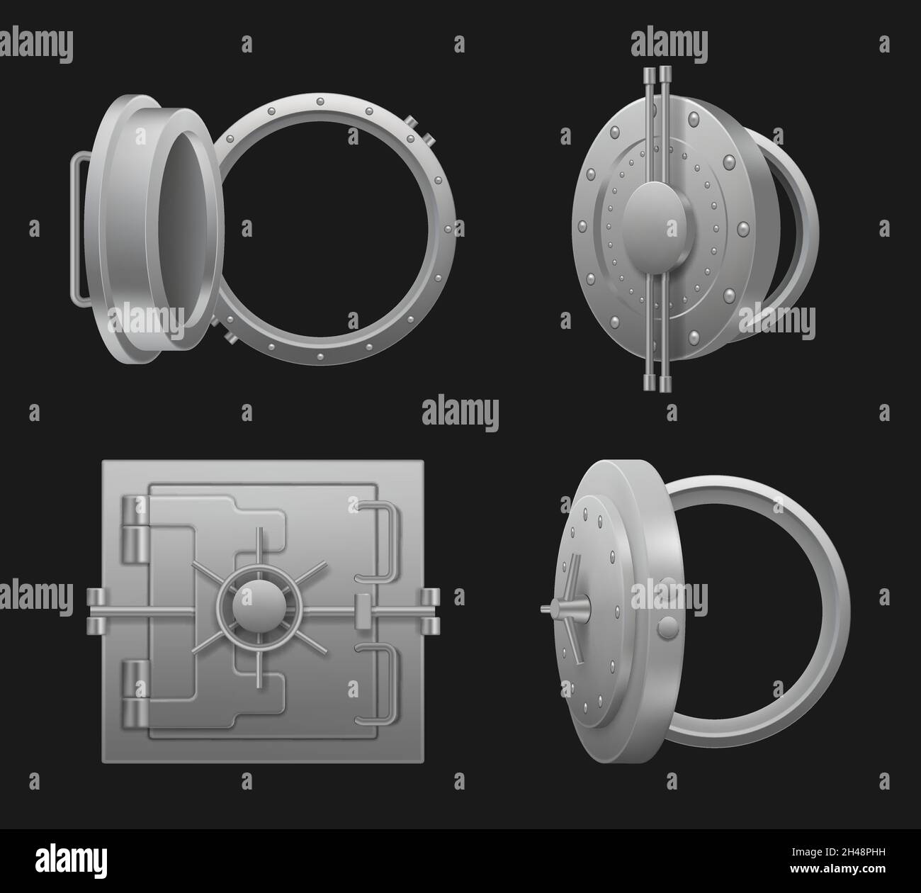 Safe round doors. Safety bank opening and closed steel doors with ...