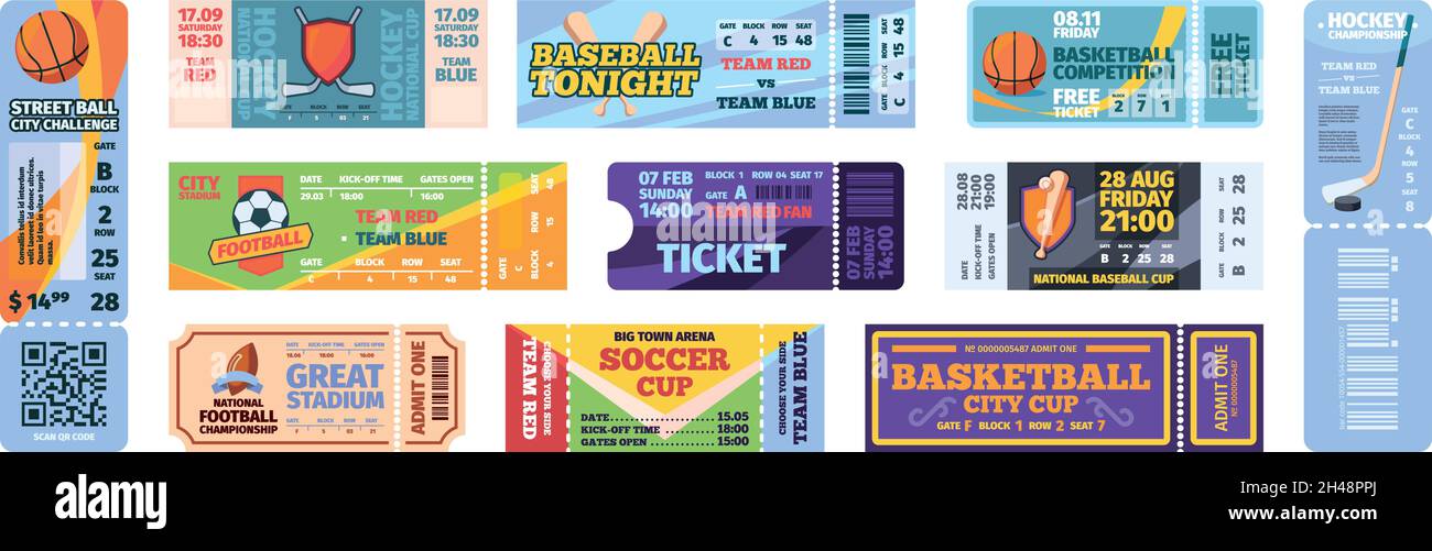 Sport event tickets. Flyer invitation for action sport games baseball ...