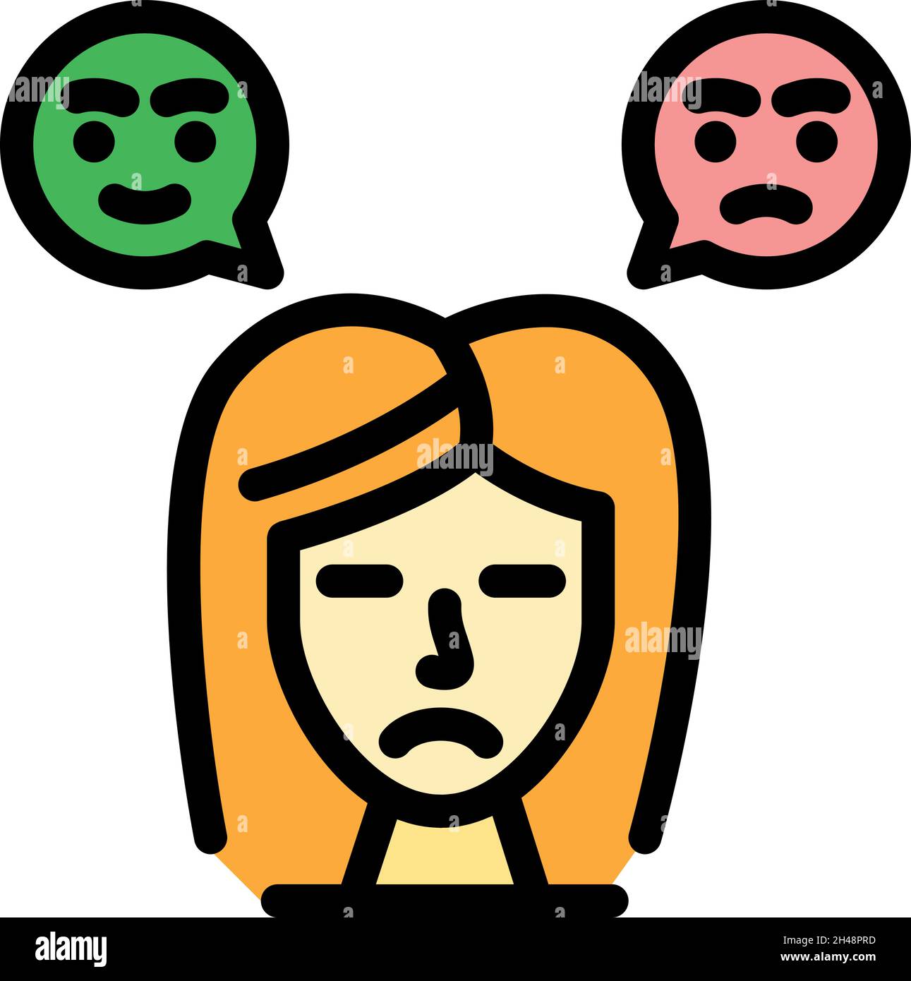 Sad girl icon. Outline sad girl vector icon color flat isolated Stock ...