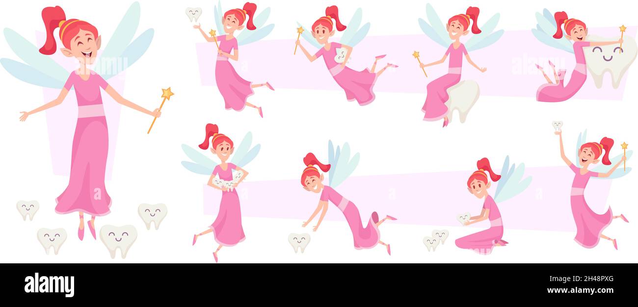 Tooth fairy characters. Female fairytale princess cute little girl ...