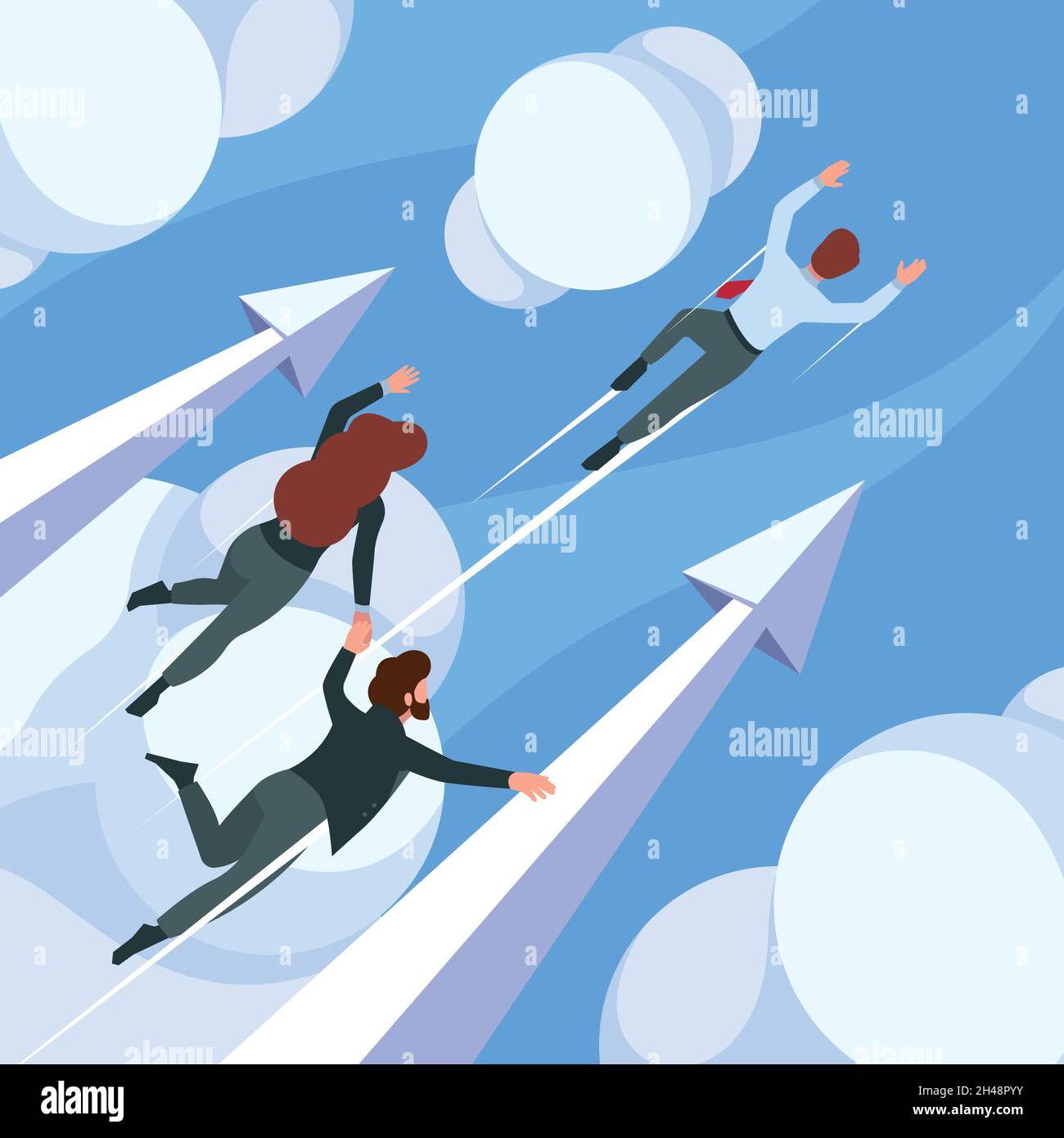Flying business people. Successful persons dreaming powerful moving to ...