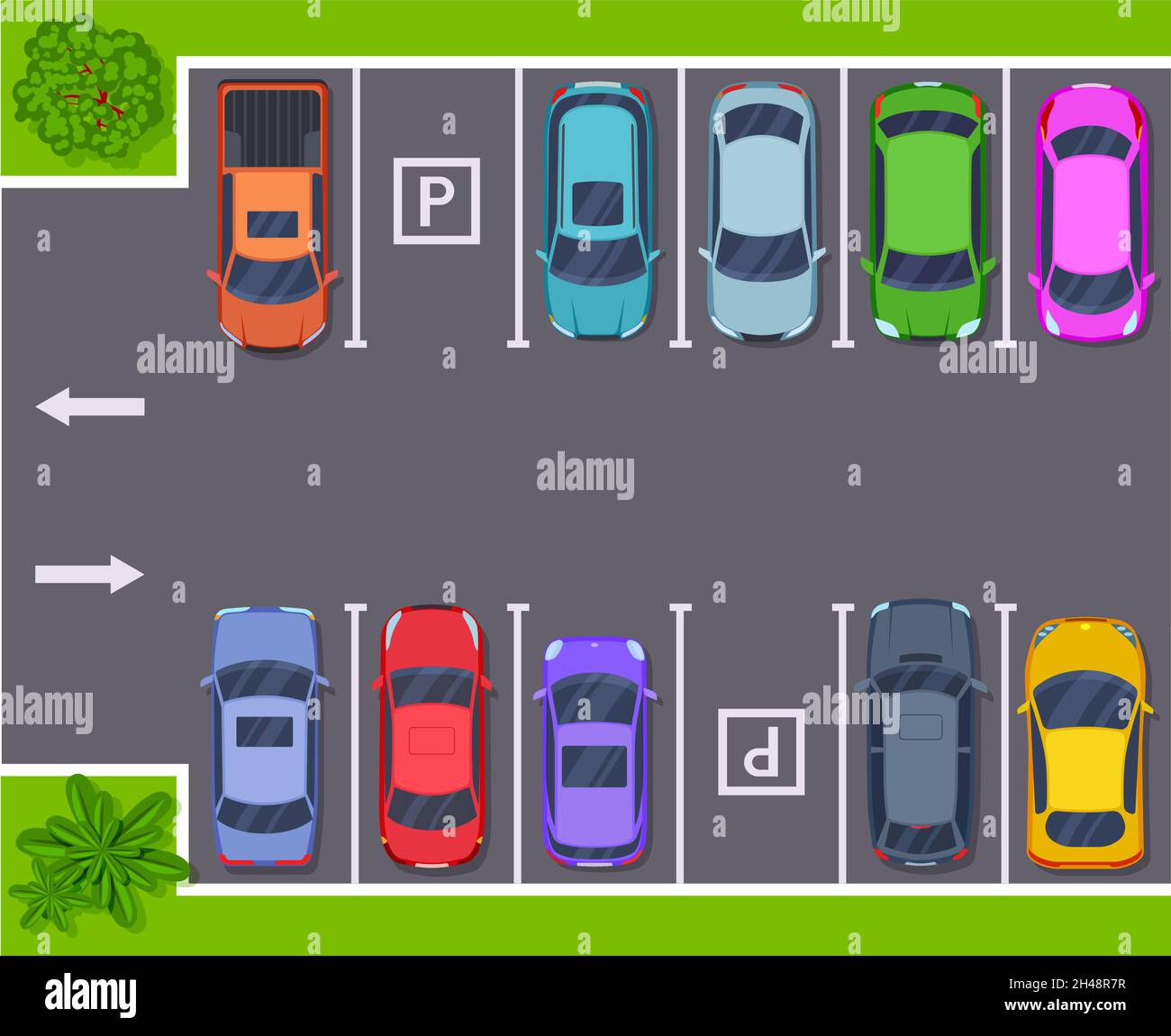 Car parking top view. Cars on street, many autos on stand places. City ...