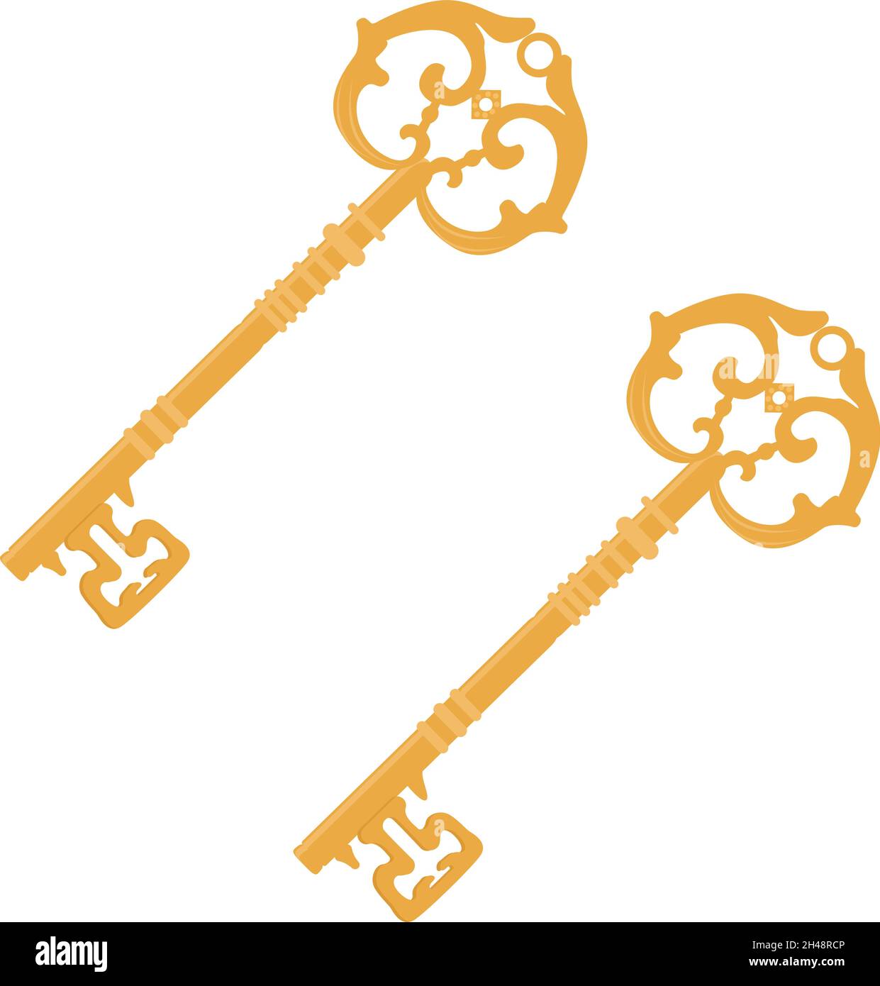 Two golden keys, illustration, vector on a white background Stock ...