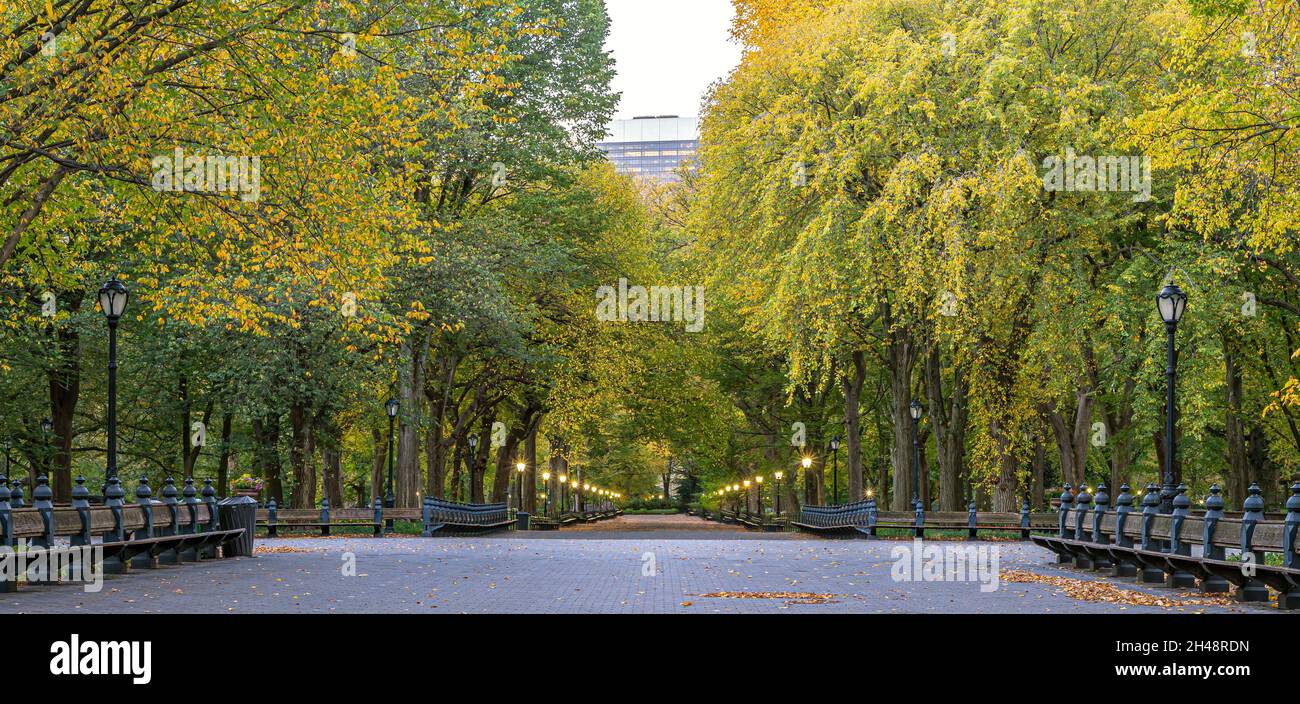 The Mall in Central Park, New York City after morning rain Stock Photo ...