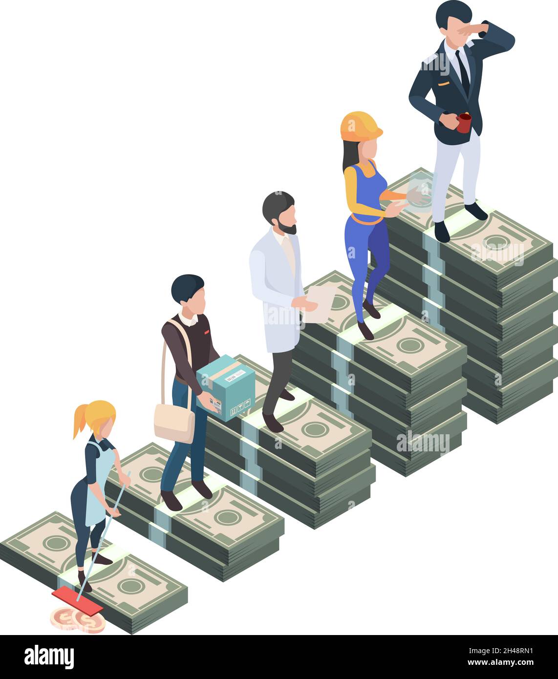 Salary difference. Wage professionals, isometric cash money stacks. Gap ...