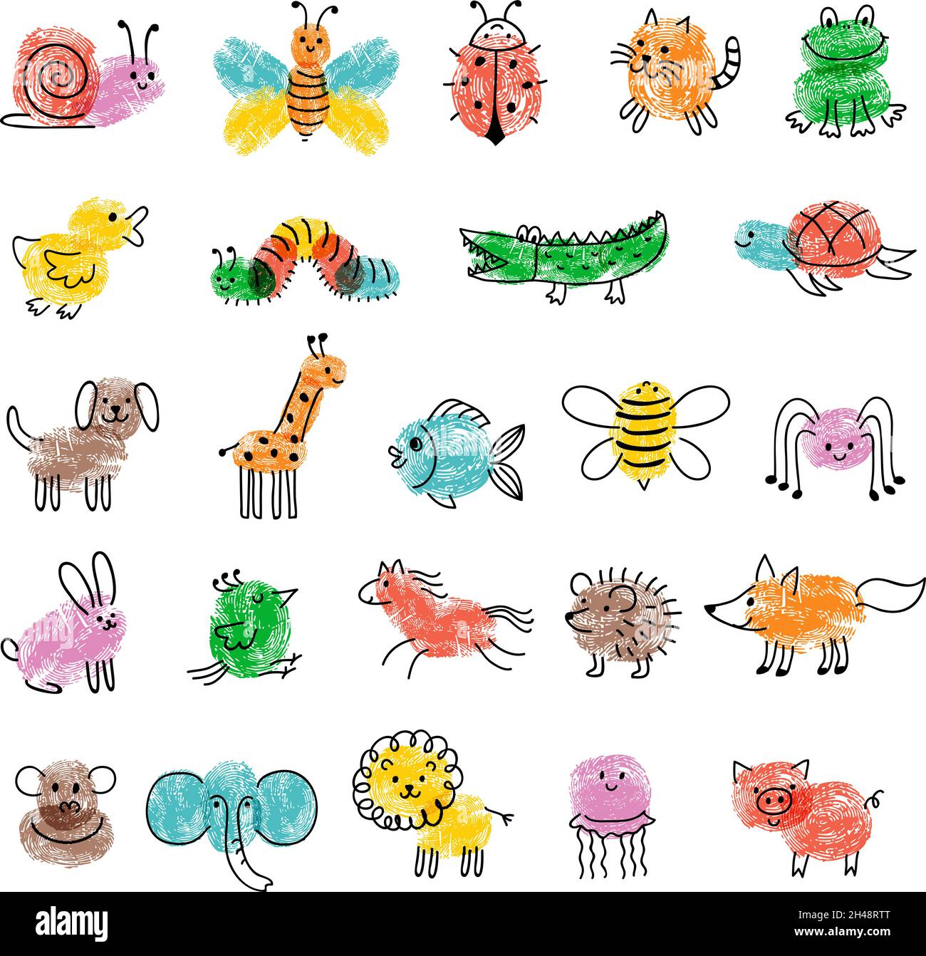 Fingerprints for kids. Game preschool education art with funny insects ...