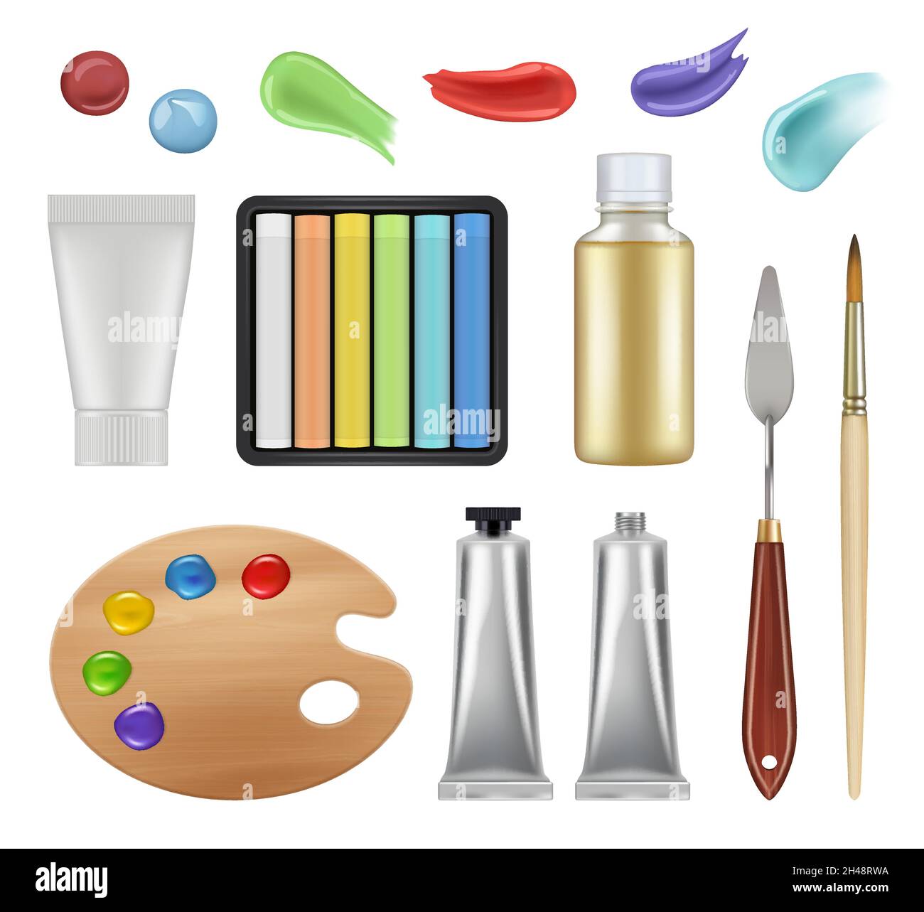 Tools for painters. Craft office supplies pencils brushes tubes with ...