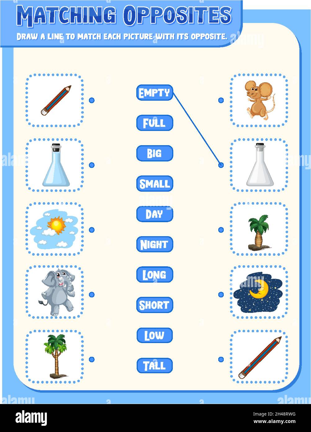 Matching words to pictures worksheet template illustration Stock Vector ...