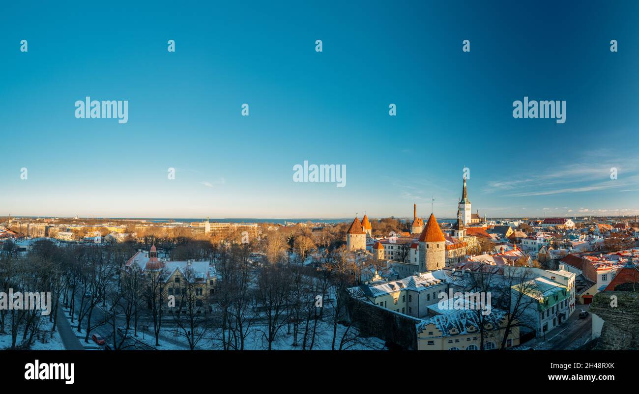 Tallinn, Estonia. Panoramic View Of Part Of Tallinn City Wall With ...