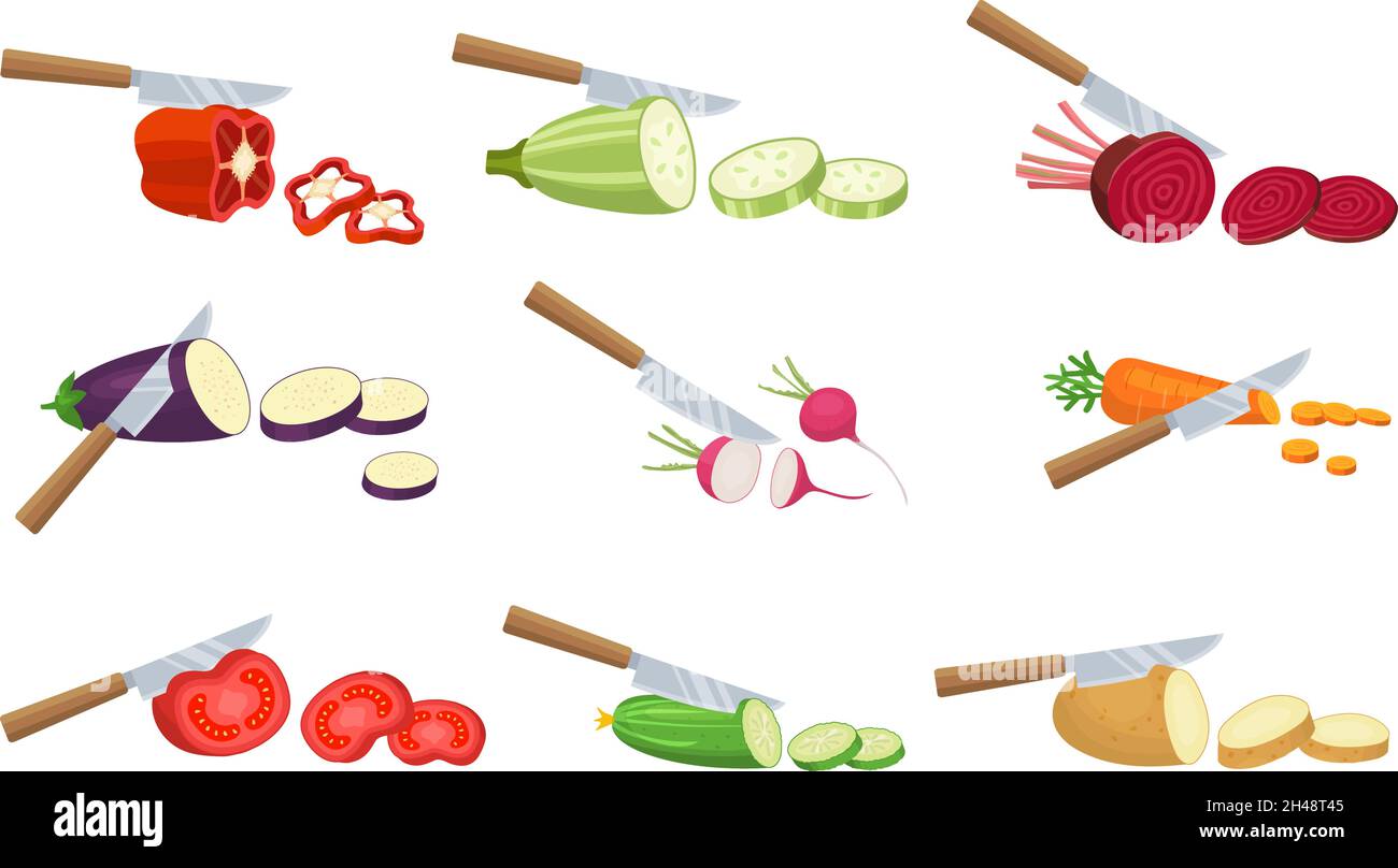 Slice vegetables. Preparing healthy natural products vegan food knife ...