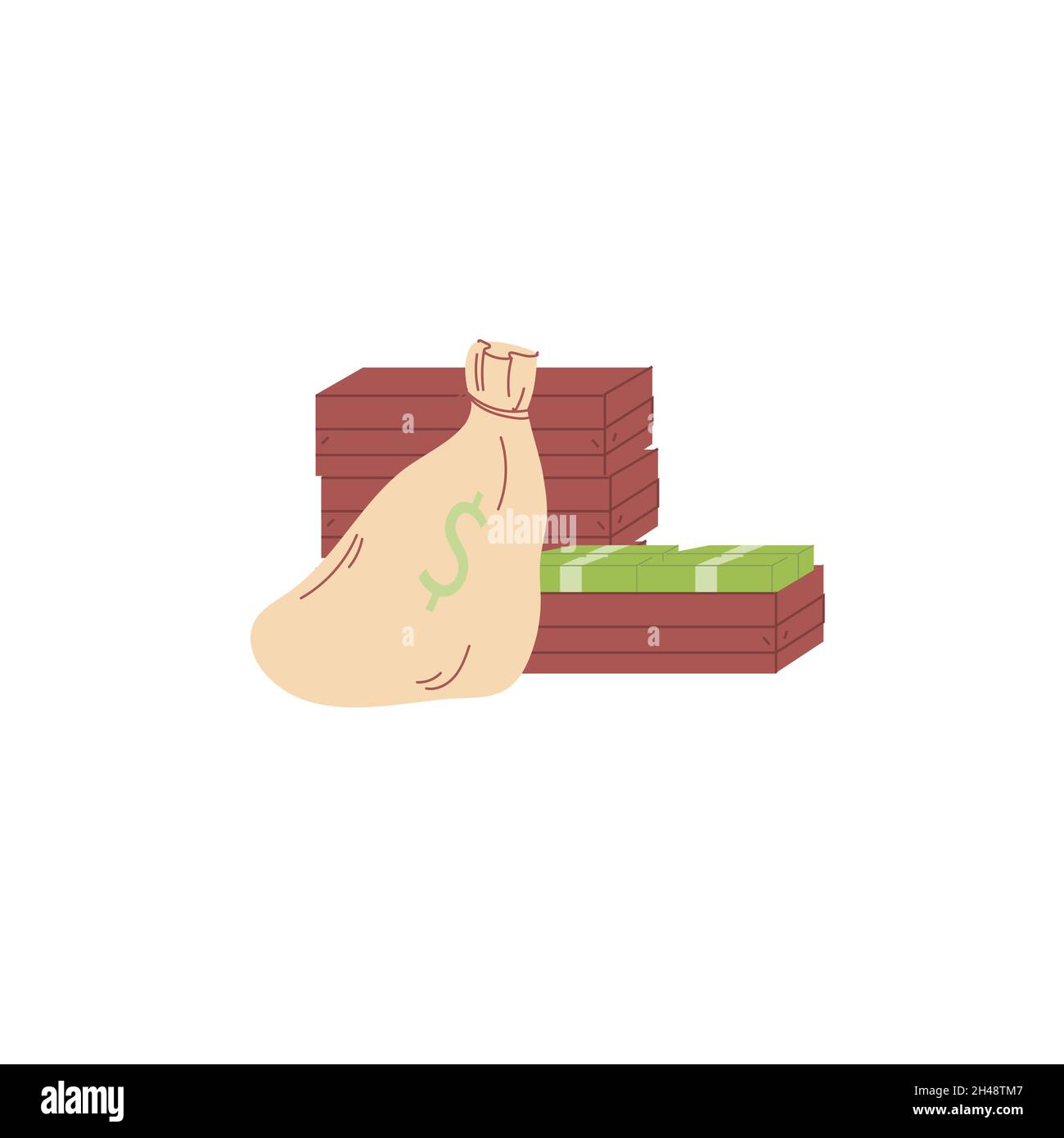 Flat cartoon money bag and cash,vector illustration concept Stock ...