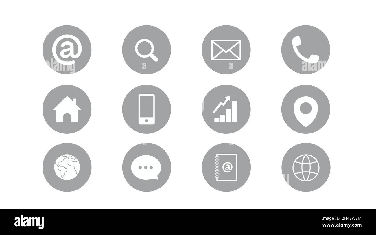 Contact Icon Set. Grey and White Illustration of Different Contect ...