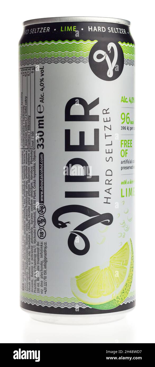 Can of Viper Hard Seltzer Lime drink isolated on a white background ...
