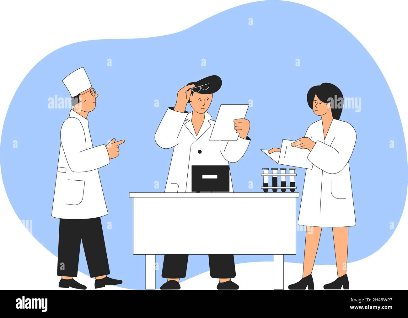 Scientist workers. Lab research, medical team characters. Chemistry ...