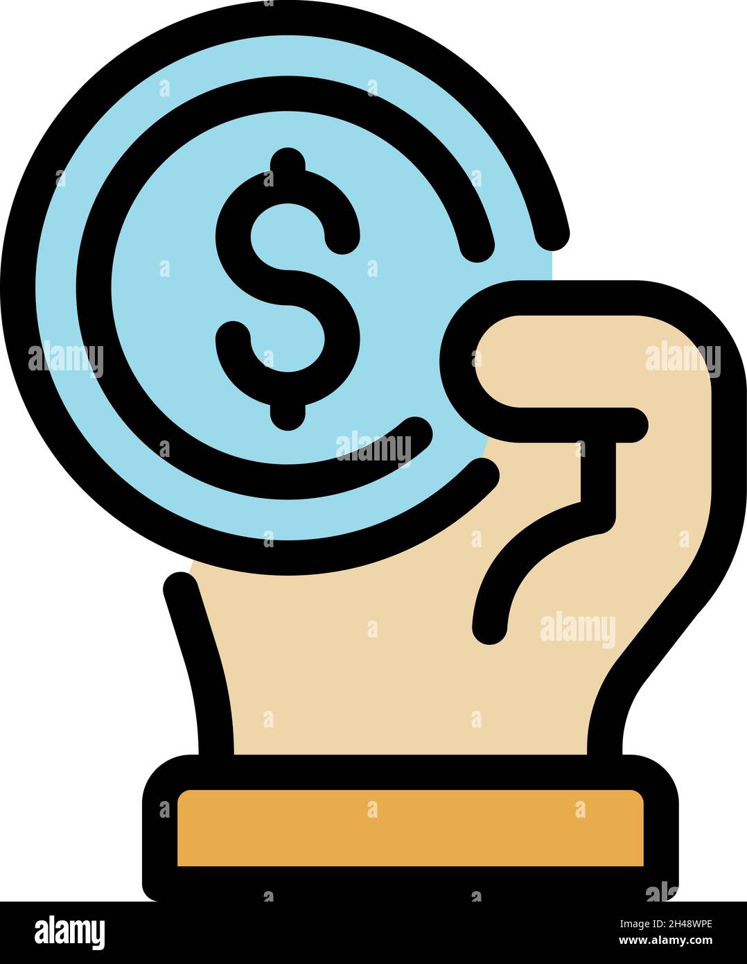Dollar in hand icon. Outline dollar in hand vector icon color flat ...