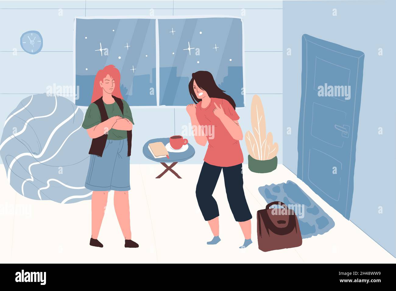 Flat cartoon pair of characters in domestic quarrel,conflict scene ...
