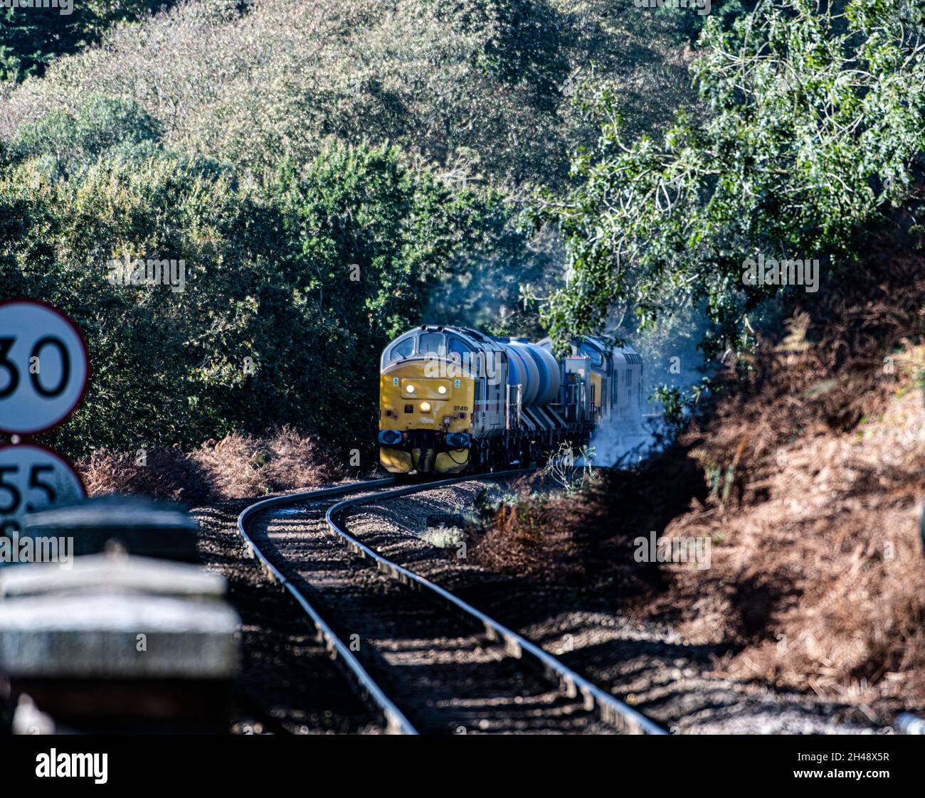 Class 37 Leaf clearing train Stock Photo - Alamy