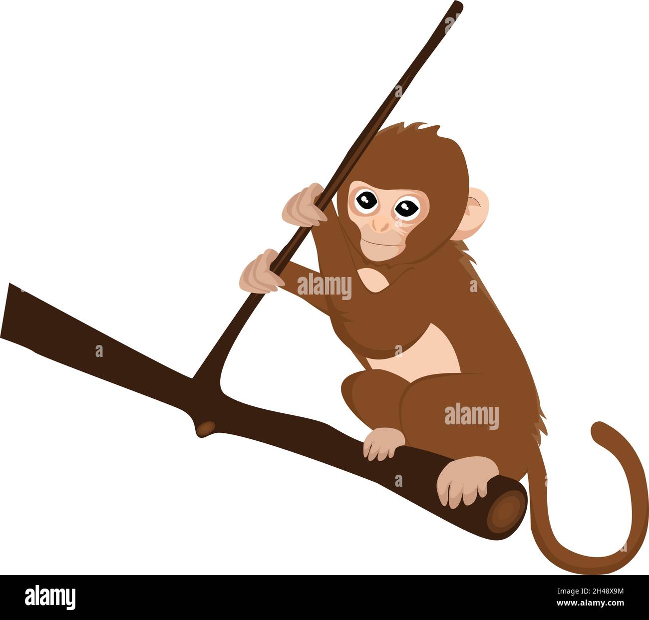 Cartoon Monkeys Swinging On Trees