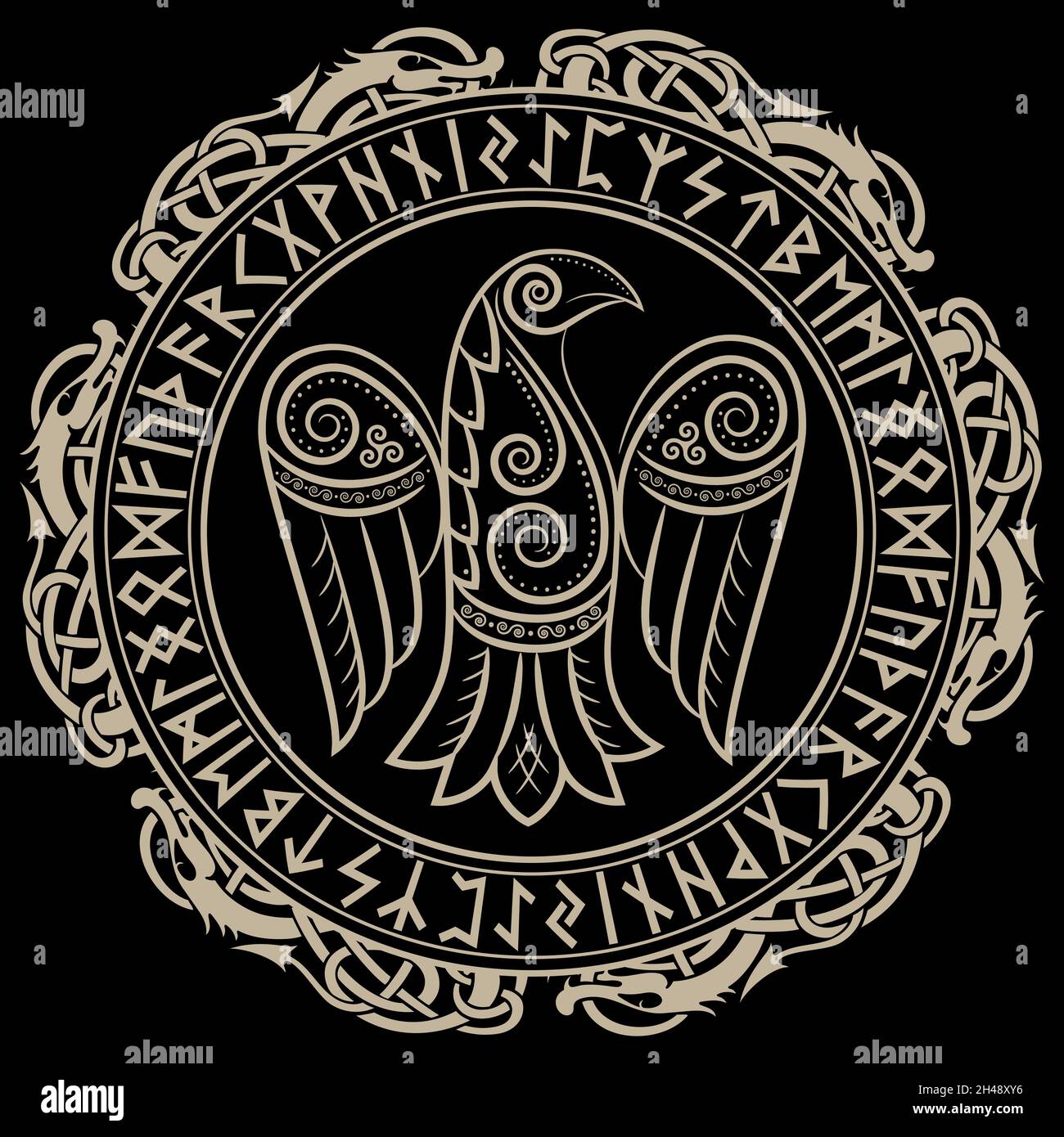 Design of Raven in Celtic, Scandinavian style and Norse runes Stock ...