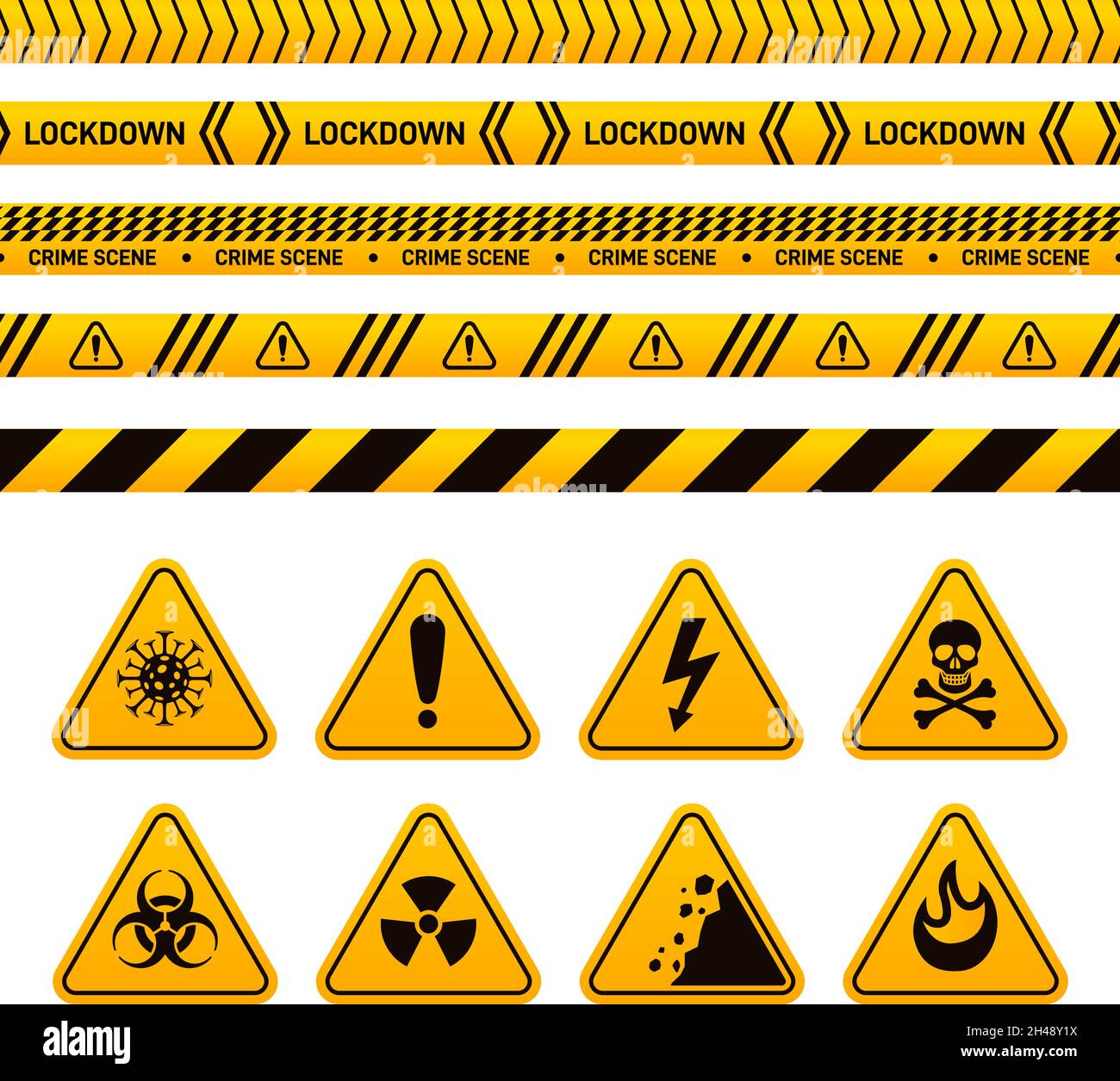 Danger ribbon and sign. Yellow construction ribbons, warning toxic ...