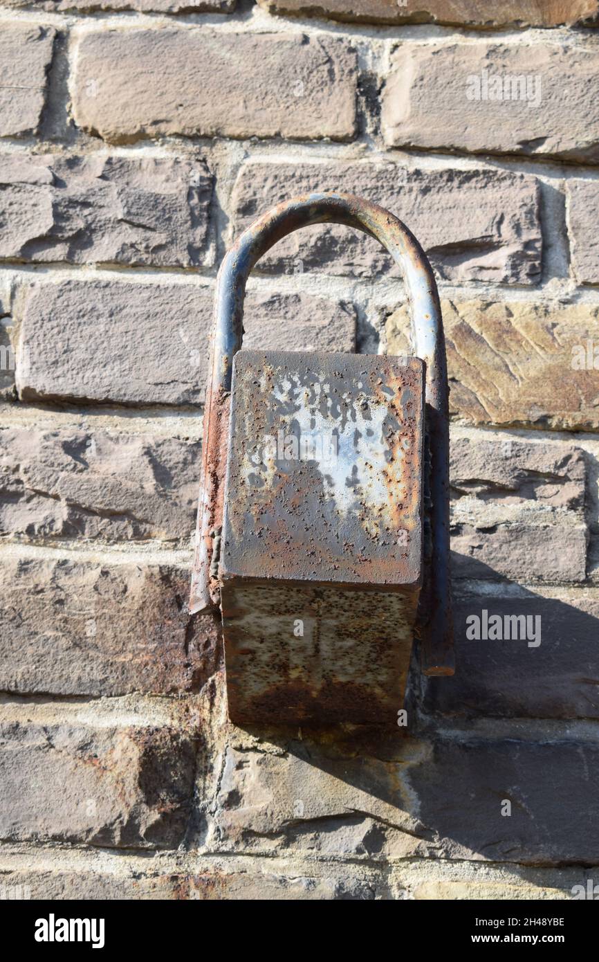 iron block in the lower wall of Oberburg Kobern-Gondorf Stock Photo - Alamy