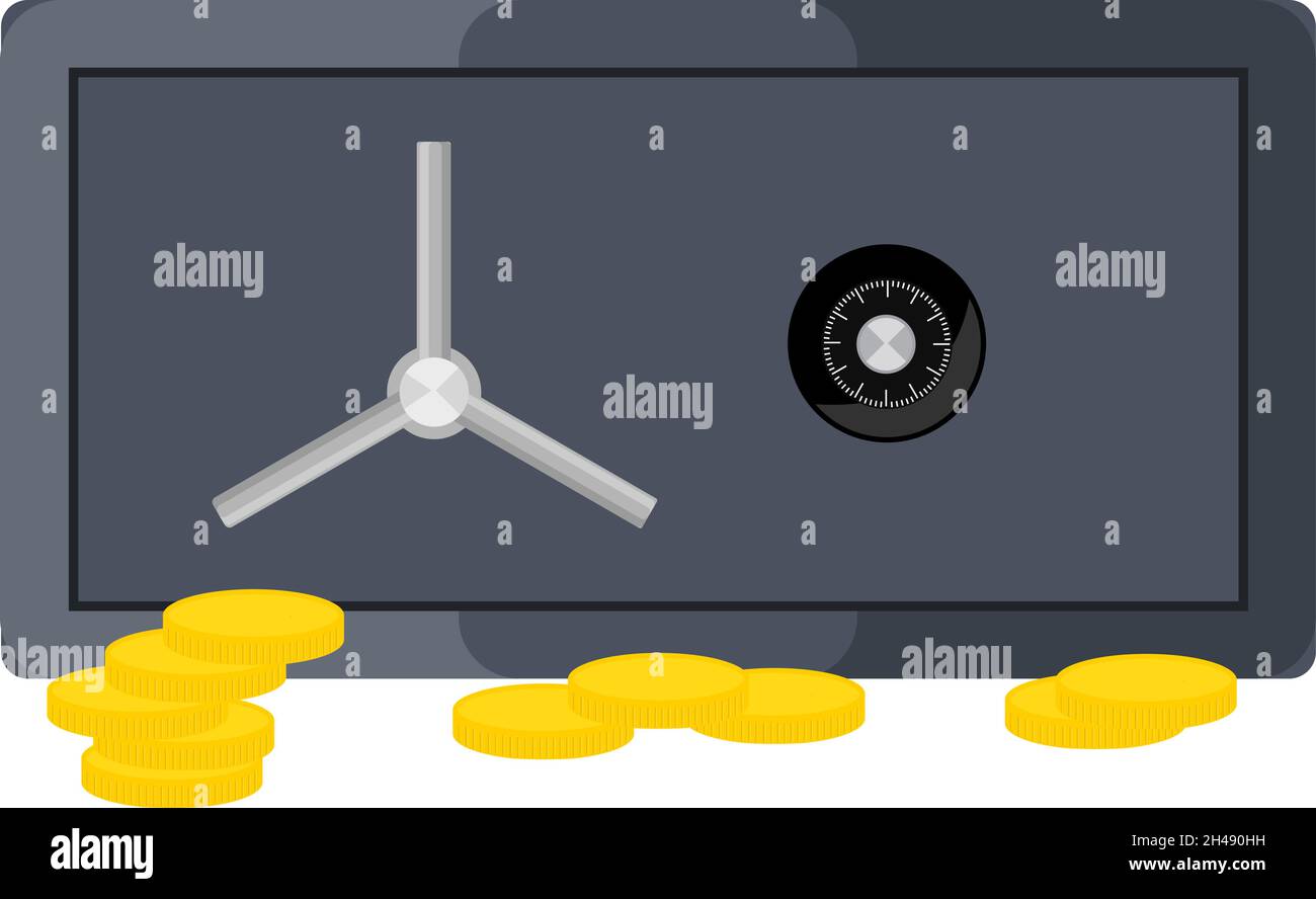 Safe with coins, illustration, vector on a white background Stock ...