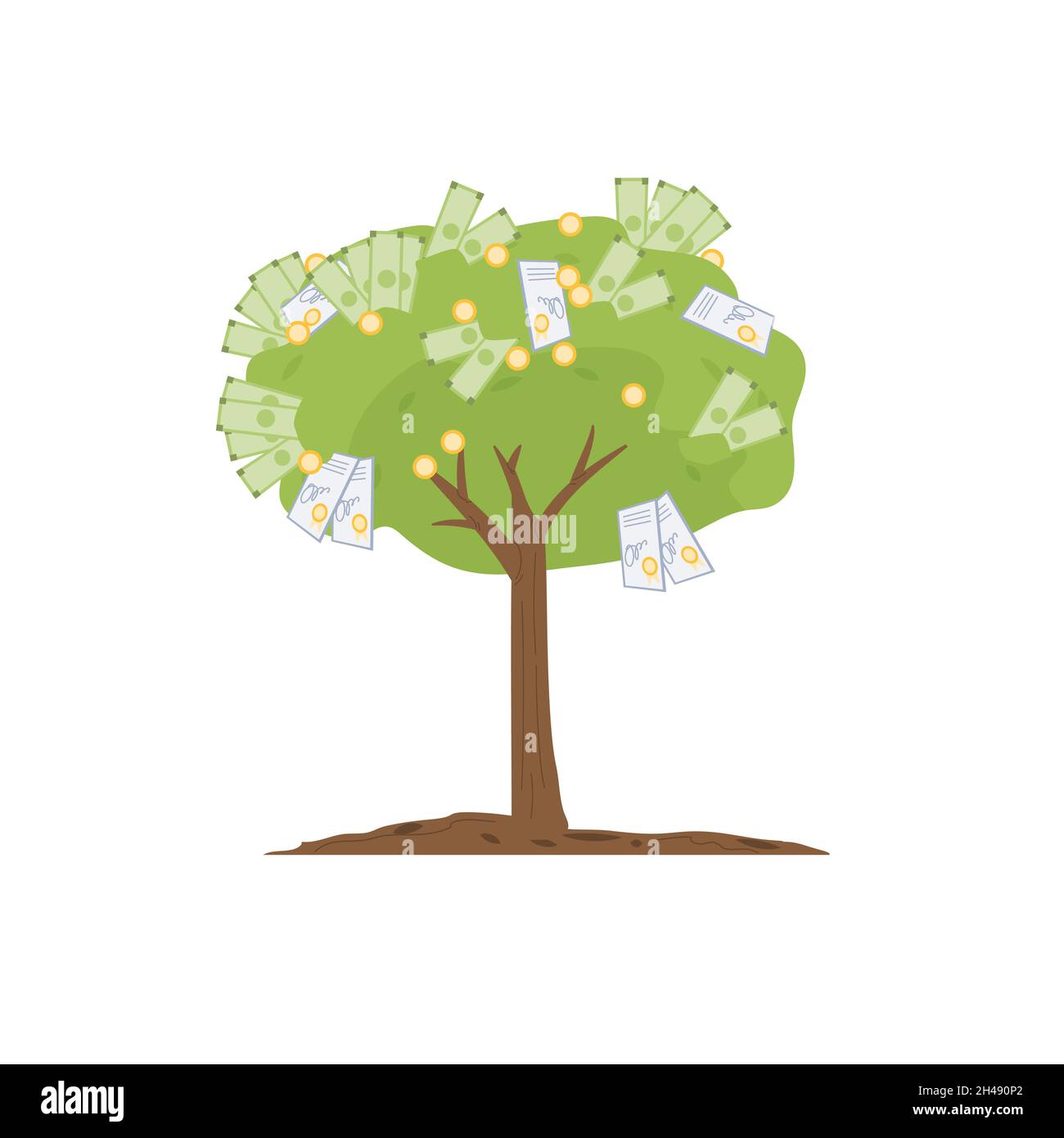 Flat cartoon full grown money tree,financial investments metaphor ...