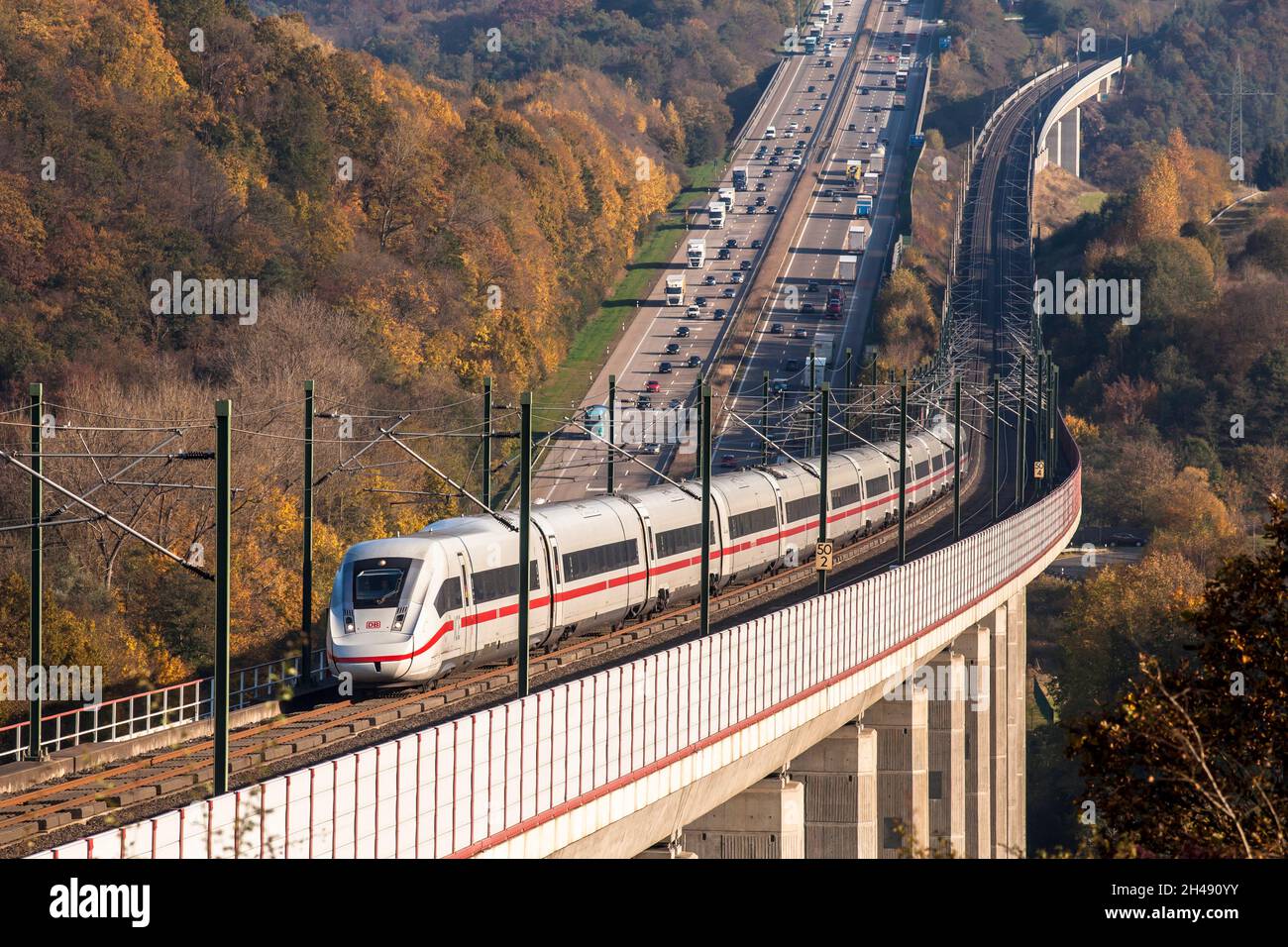 highspeed train ICE 4 of Deutsche Bahn AG on the high-speed line from ...