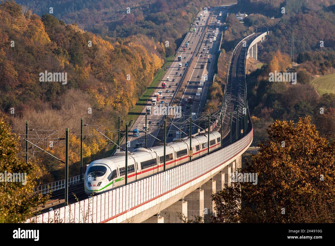 highspeed train ICE 3 of Deutsche Bahn AG on the high-speed line from ...
