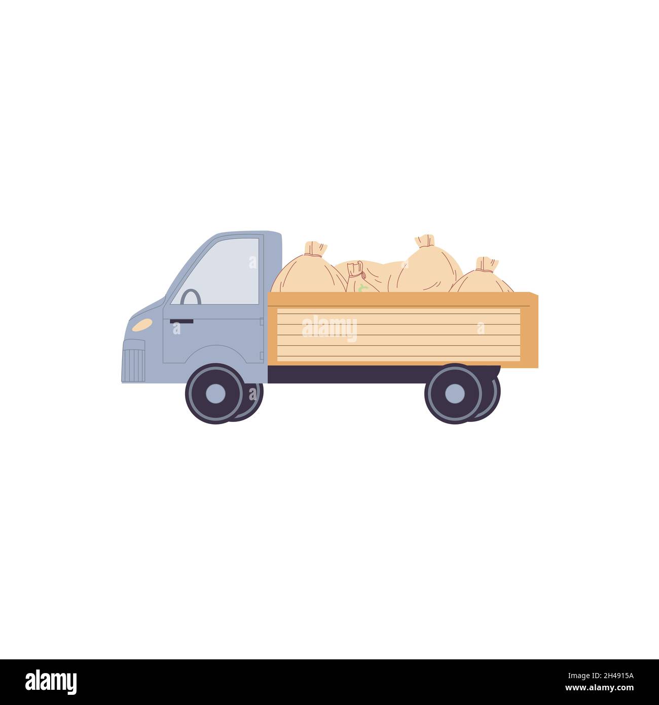 Flat cartoon truck loaded with bags,transportation and auto industry ...