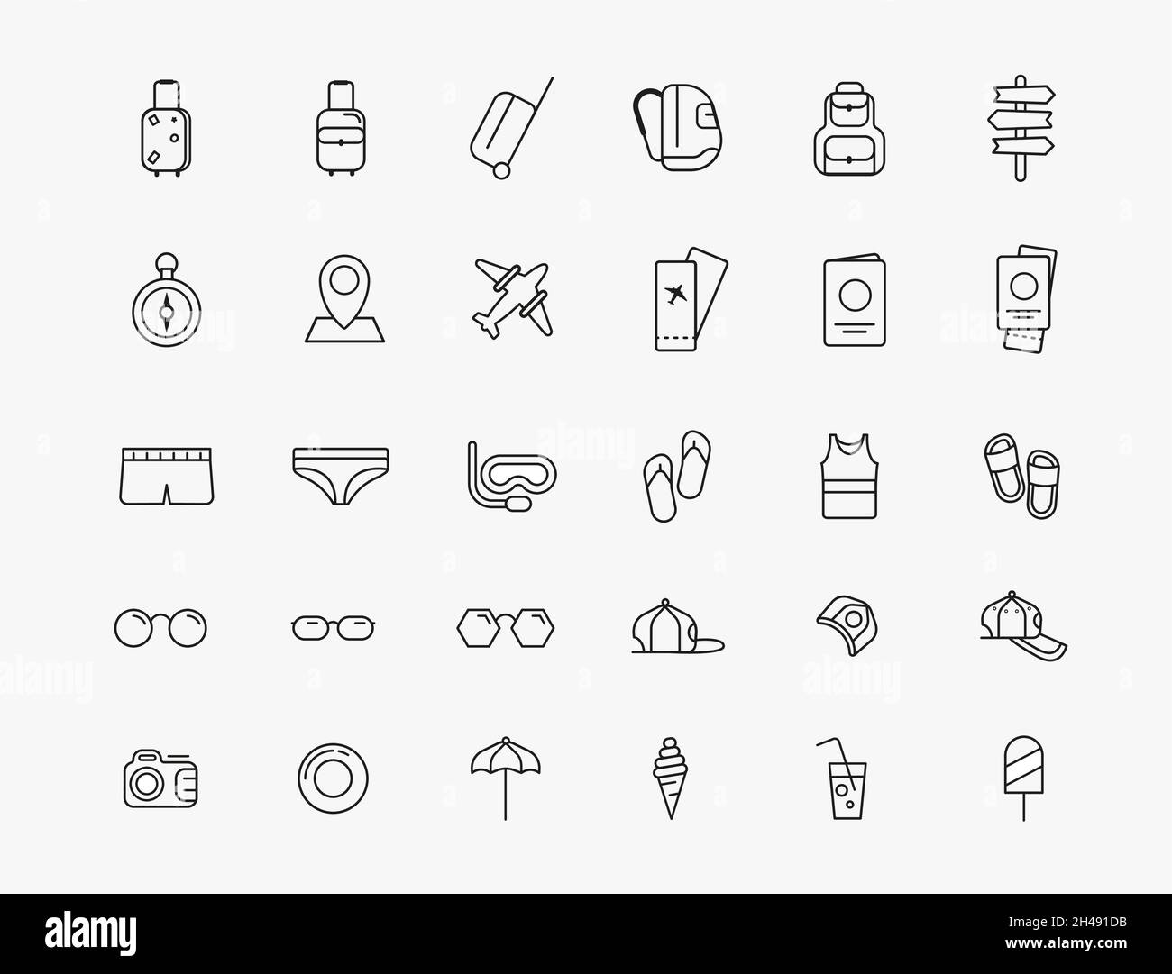 Design of vector set of icons on the theme of travel, vacation, weekend ...
