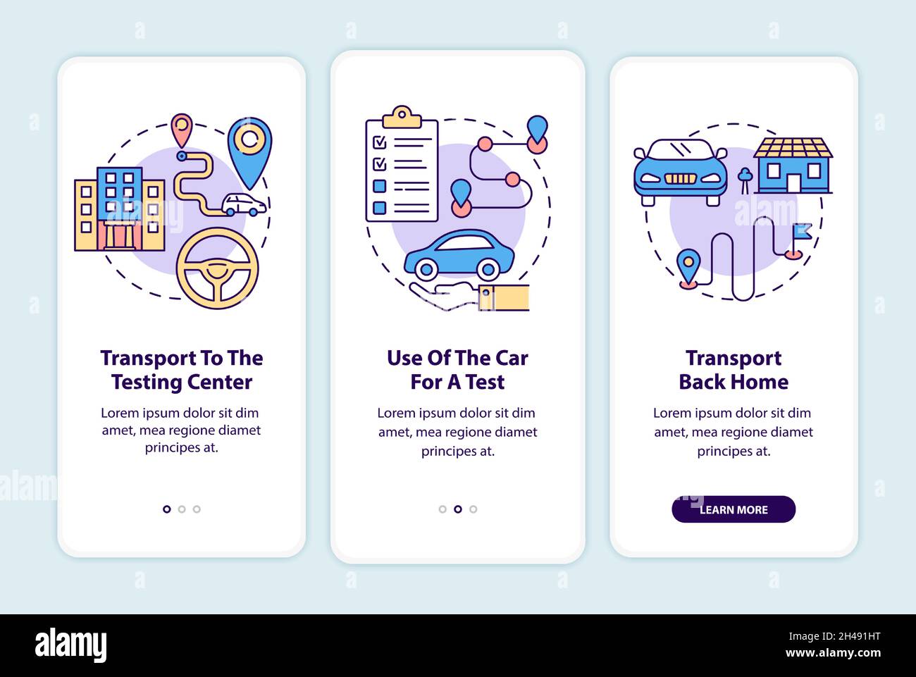 Road test services onboarding mobile app page screen. Driving school ...