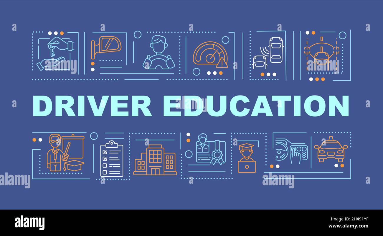 Driver education and training word concepts banner. Car riding skill ...