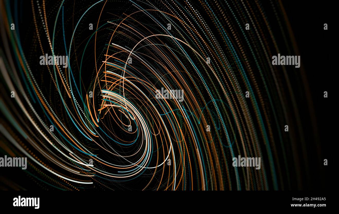 Swirling swirl of neon lines on black background. Animation. Swirl of ...