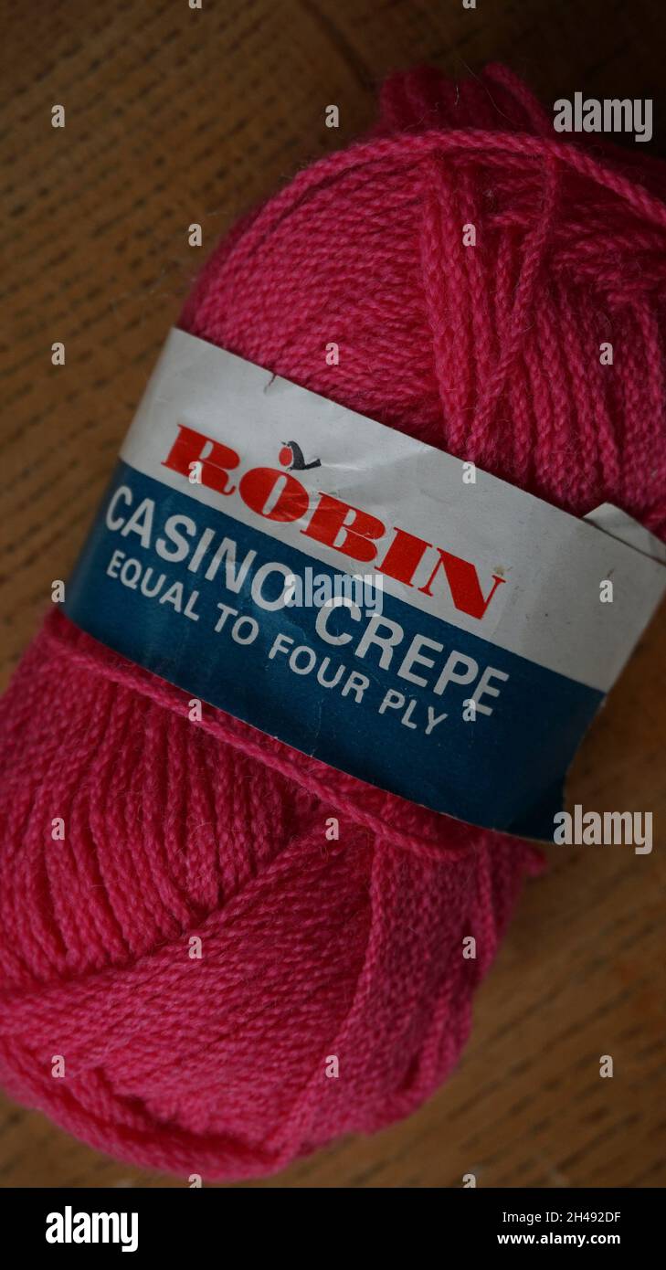 Old ball of wool, Robin brand, made in Britain, still in wrapper Stock ...
