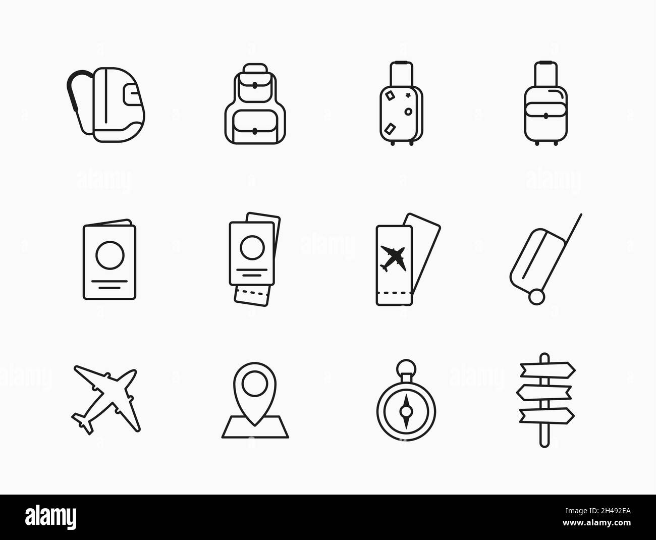 Collection of vector icons and linear illustrations on a white ...