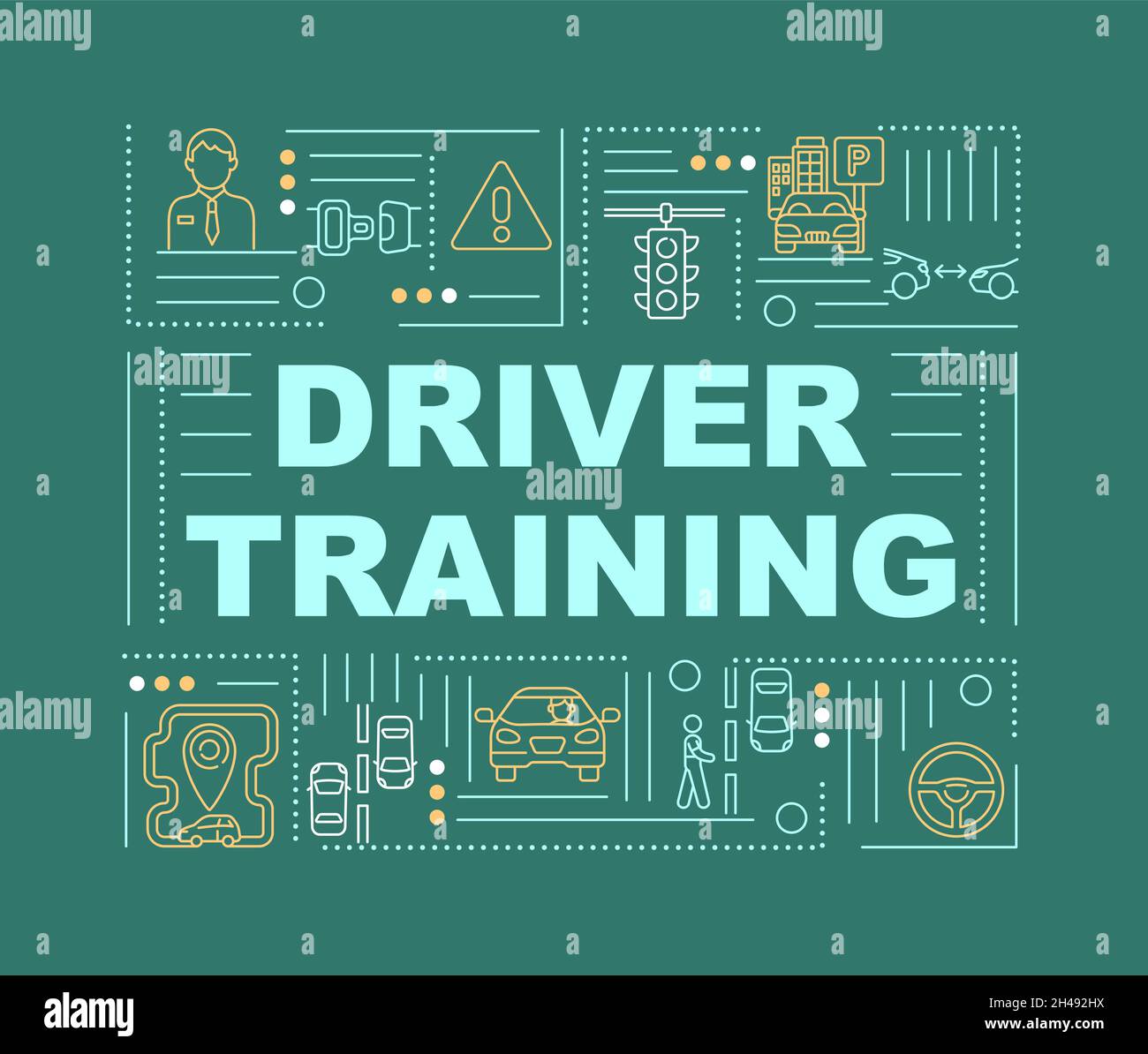 Drivers training word concepts banner. Practicing car riding ...
