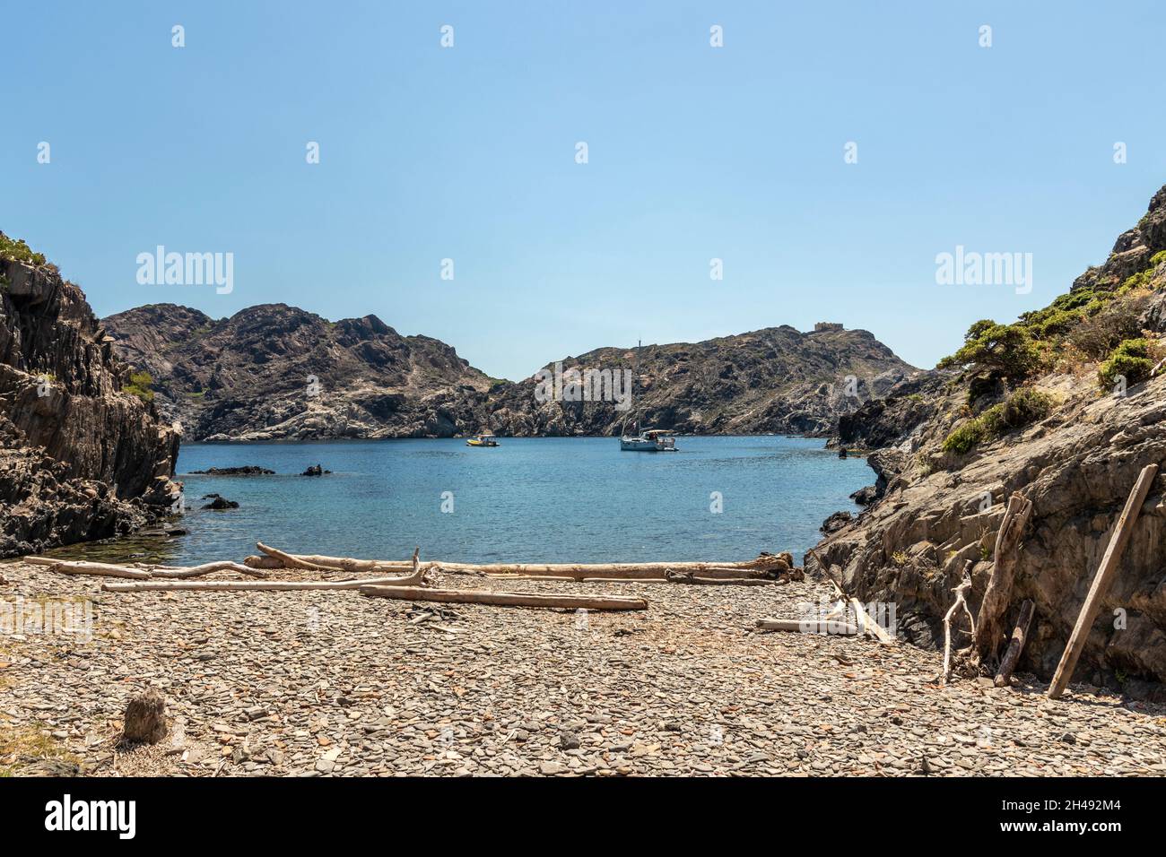 small cove on the costa brava totally empty on a sunny summer day Stock ...