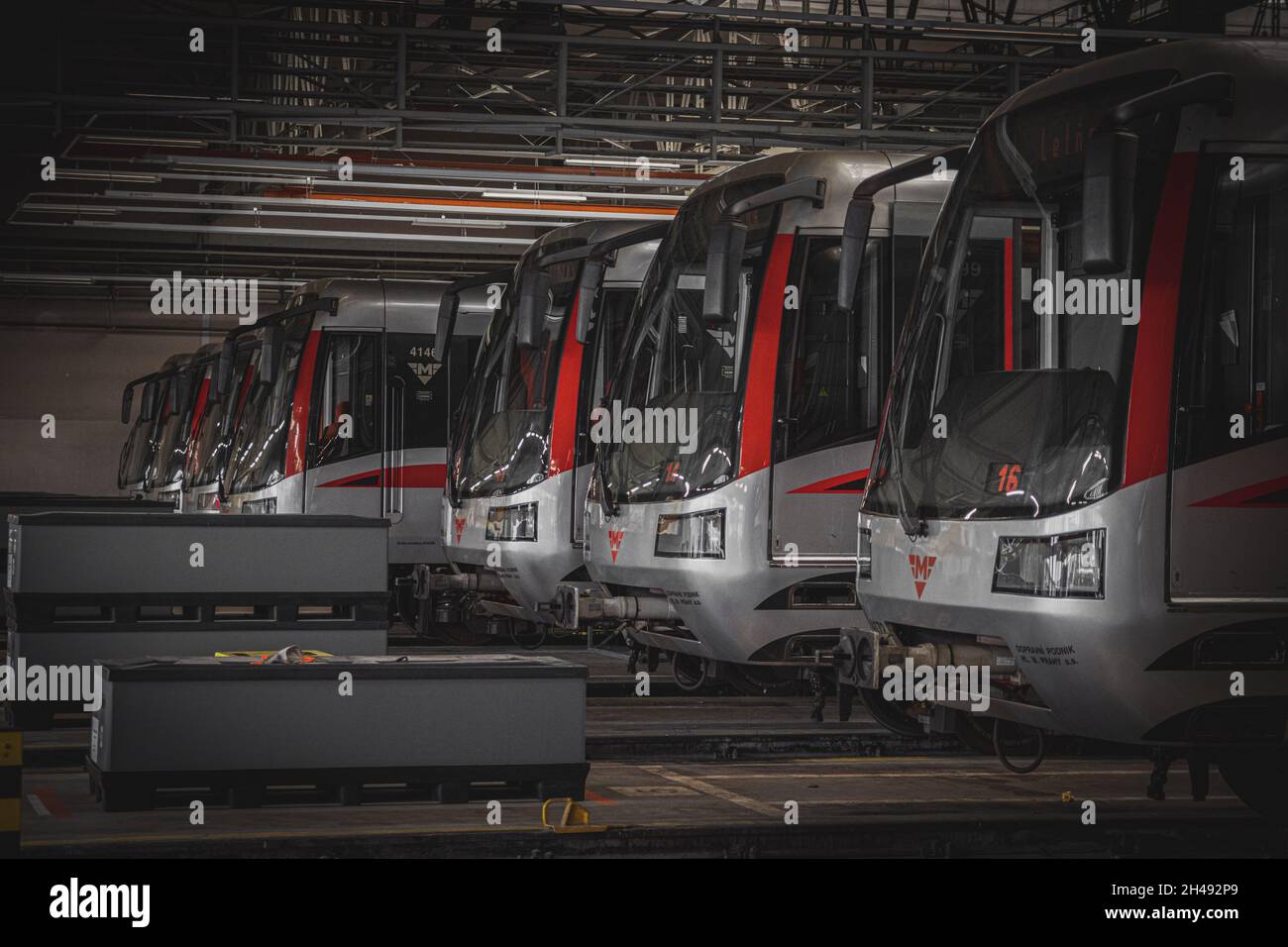Siemens M1, electrical train of the Prague metro, during a regular ...