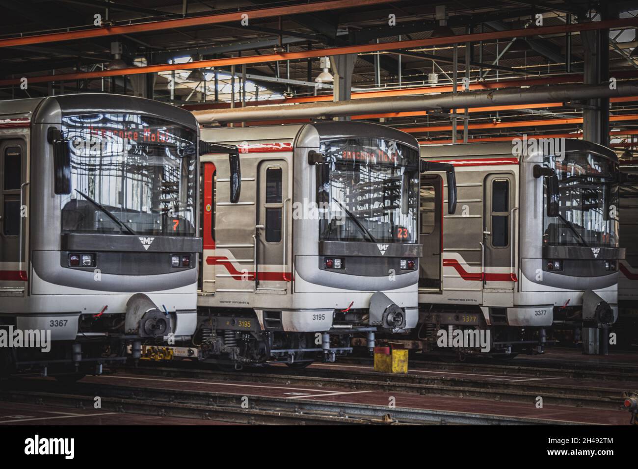 Siemens M1, electrical train of the Prague metro, during a regular ...