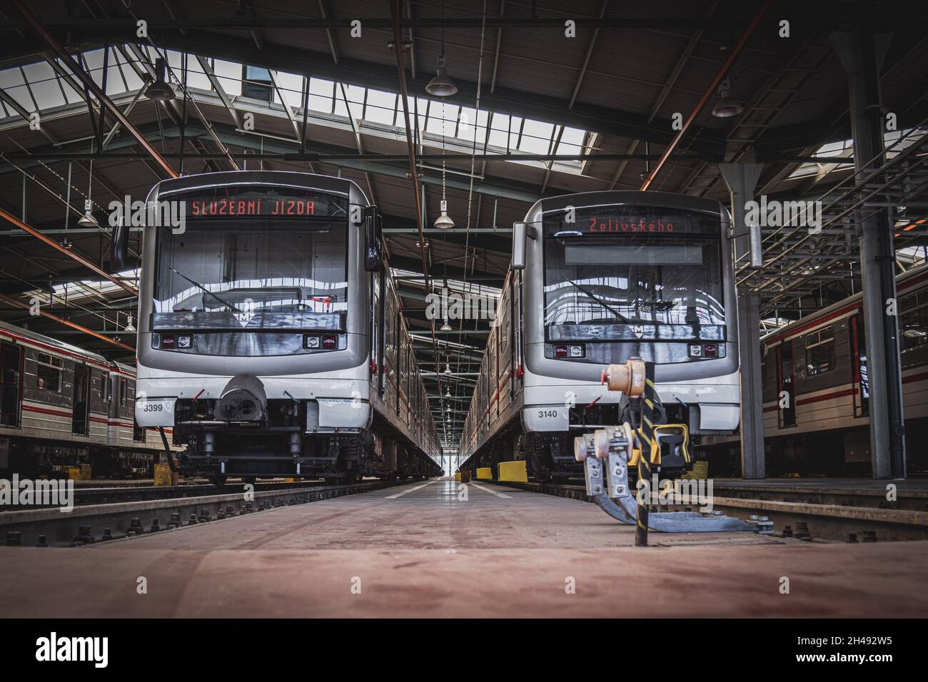 Siemens M1, electrical train of the Prague metro, during a regular ...