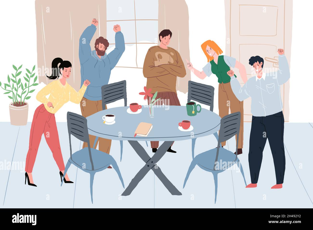 Flat cartoon friends characters quarreling,conflict scene vector ...
