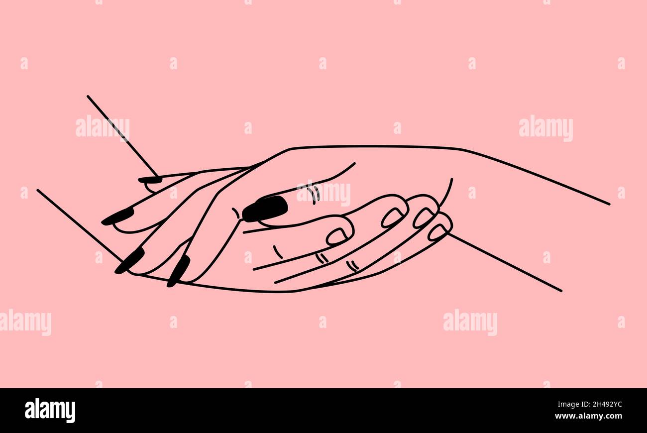 Proposal hands. Accept help woman hand on male palm line sketch ...