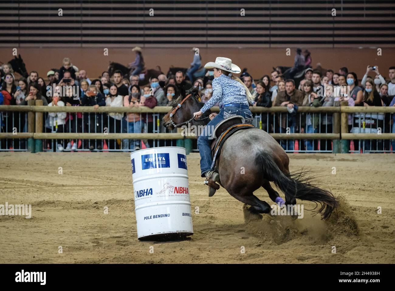 Lyon (France), 30 October 2021. Barrel racing competition at Equita ...